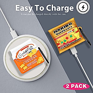 2 Pack Gkv for Airpods 3 Case for Airpod 3 (2021) Cover Unique Funny Fun Cute 3D Food Design Air Pods 3rd Generation Silicone Shell Cases for Girls Teen Boys Kids Gold Bear+Fish Biscuits