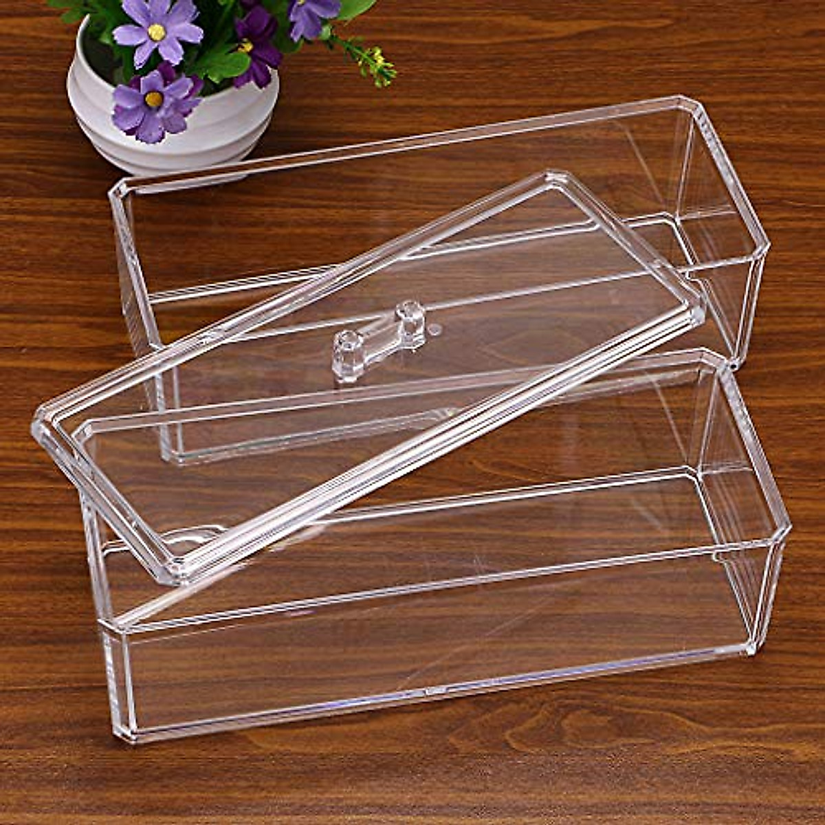 Hipiwe Clear Acrylic Make Up Organizer Box Double Deck Dresser Container Case with Lid for Jewelry Cosmetic Bathroom Storage Holder for Cotton Ball and Swab, Cotton Pad, Q-tip (2 Compartment)