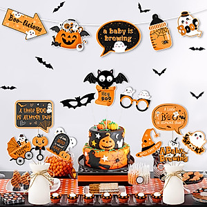 Kreatwow 24pcs Halloween Baby Shower Photo Booth Props Orange Black Halloween Baby Shower A Little Boo is Almost Due Baby Shower Decor for Halloween Baby Shower Gender Reveal Pregnancy Celebration