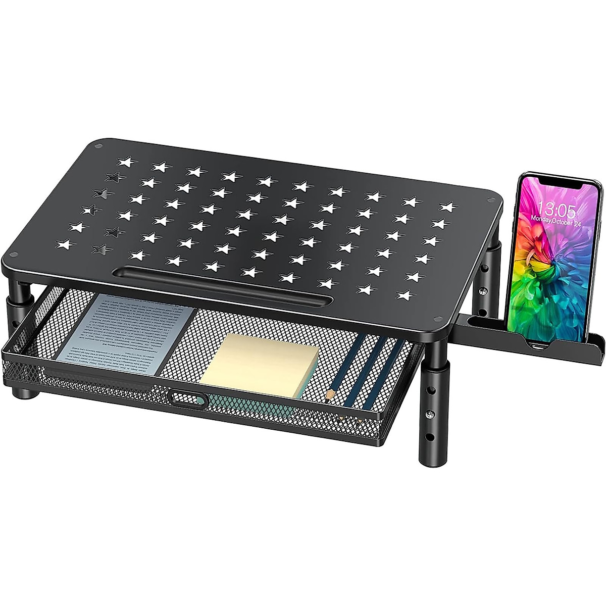 Zimilar Monitor Stand Riser with Metal Mesh Drawer, Height Adjustable Monitor Riser with Phone Holder for Computer, Laptop, Printer, Notebook, Premium Metal Computer Monitor Stand with Storage