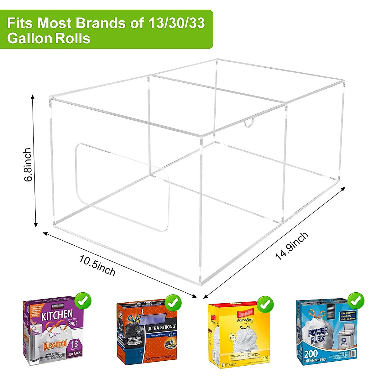 JYPS 2 in 1 Extra Large Trash Bag Holder, Acrylic Under Sink Trash Bag Organizer for 13 30 33 Gallon Garbage Bag, Trash Bag Dispener for Kitchen Laundry Room Organization and Storage