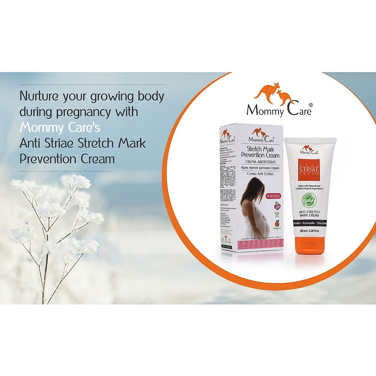 Stretch Mark Remover For Pregnancy, Anti Striae - Anti Stretch Marks, All Natural Organic Maternity Stretch Mark Prevention Lotion With Laminaria seaweed, Shea Butter Avocado and Olive Oil 3.38 fl oz