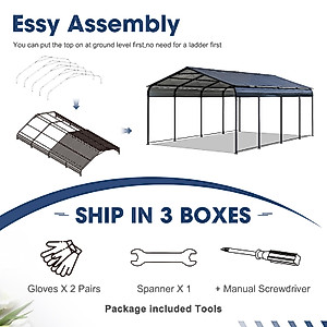 OC Orange-Casual 12 x 20 FT Metal Carport, Outdoor Heavy Duty Steel Canopy, Garage Car Shelter Shade with Metal Roof, Outdoor Car Tent for Car,Truck and Boats