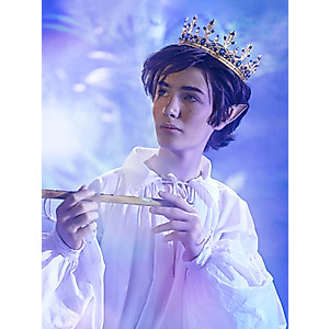 SWEETV Couple Crowns for Women & Men,Crystal Queen Tiara King Crown Set,2-Pack Gold Blue Medieval Hair Accessories for Prom Wedding Photo Shoot Birthday