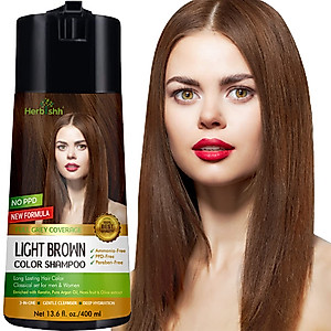 Herbishh Hair Color Shampoo - Enriched Dye Formula for Gray Hair - Long Lasting & DIY (Light Brown)