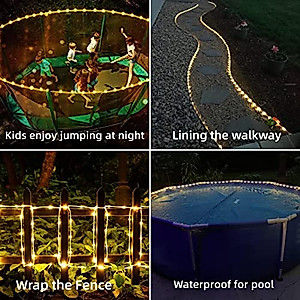YEGUO Solar Rope Lights Outdoor Waterproof LED, 66ft 200 LED String Lights Outdoor, Clear PVC Tube Warm White Fairy Lights for Tree Deck Railing Patio Fence Balcony Porch Pool Path Yard Garden Camping