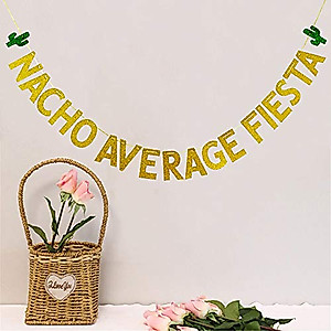 Nacho Average Fiesta Banner Garland Sign, Fiesta, Cinco De Mayo, Taco Bar, Mexican Party Decors, Birthday, Wedding, Bridal Shower, Baby Shower Party Decorations, Gold and Green Glitter