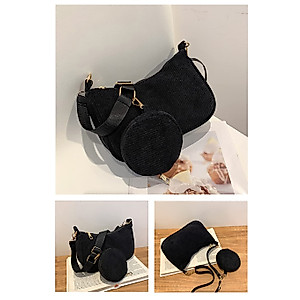 OANEXX Corduroy Crossbody Bag with Coin Purse for Women Multipurpose Corduroy Shoulder Phone Purse including 2 Size Bags (black)