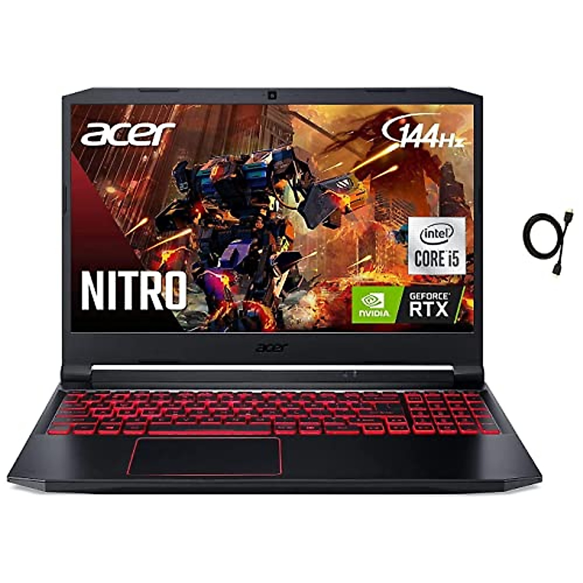 acer Nitro 5 AN515 15.6" FHD 144Hz IPS Premium Gaming Laptop, Intel Quad-Core i5-10300H, 16GB RAM, 512GB PCIe SSD, NVIDIA GeForce RTX 3050 4GB, Backlit Keyboard, Windows 10 Pro + HDMI Cable, Black