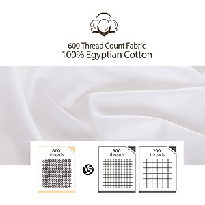 100% Egyptian Cotton Pillow Protectors Set of 2, 600 Thread Count King Size Bed Pillow Cases with Zipper, Sateen Weave Cooling Pillow Cases Quiet and Breathable Easy Care (2PCS, King, White)
