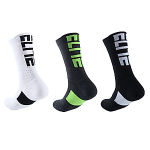 ADOUZWM Sports Crew Socks for Men Cushioned Athletic Socks 5-Pack Elite Basketball Socks Thick Outdoor Performance Socks
