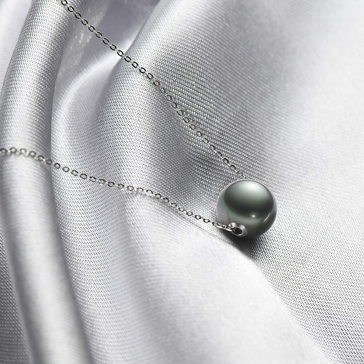 DENGGUANG Black Pearl Necklace for Women, 10-11mm Tahitian Saltwater Cultured Round Pearl Pendant with 18" Sterling Silver Chain, Christmas Jewelry Gifts for Wife Mom - White Gold
