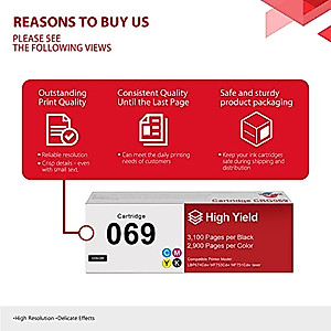 CRG-069 Toner Cartridge Set (5094C001 5093C001 5092C001 5091C001) Compatible Replacement for Canon CRG069 CRG-069H for LBP674Cdw MF753Cdw MF751Cdw Laser Printer (6 Pack, 3BK/1C/1M/1Y)