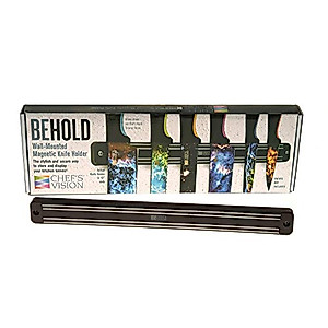 Black Wall-Mounted Magnetic Kitchen Knife Holder - BEHOLD by Chef's Vision - Magnetic Strip for Kitchen Knives - Stylish Kitchen Knife Bar Display - Ideal For Color Knives