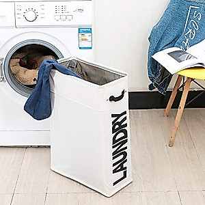Comfortez Slim Laundry hamper with handles Portable Narrow cloth hamper Skinny laundry hamper Waterproof Clothes hamper Fabric baskets for laundry（Beige）