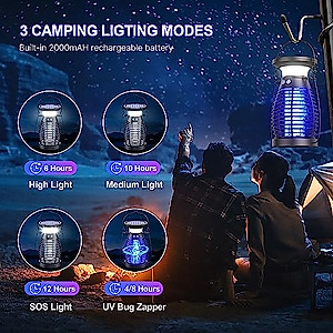 Bug Zapper Outdoor Indoor, Rechargeable Mosquito Zapper Waterproof, Electric Insect Fly Zapper with Reading Lamp, Insect Killer Lamp Can Attract Gnats, Mosquitoes, Flies, Moths