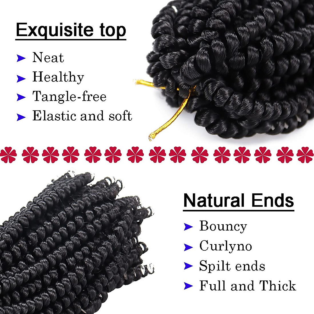 Spring Twist Hair - 8 Inch 6 Packs Spring Twists Crochet Hair for Women Black Synthetic Braiding Hair Low Temperature Fluffy Bomb Twist Hair Extensions, 1B