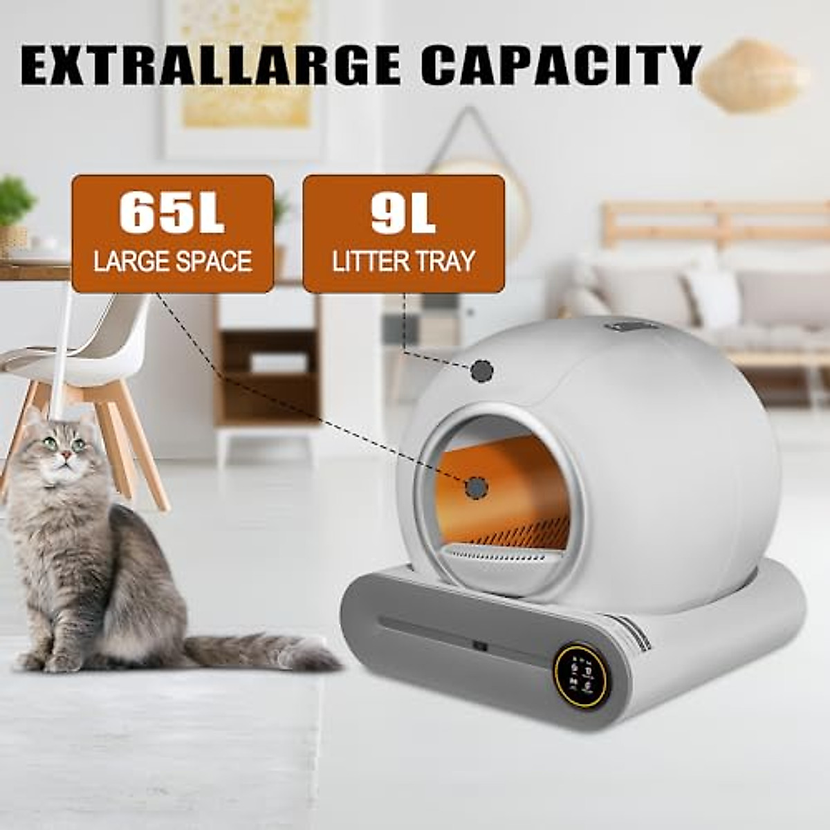 (2024) DuckSky Self Cleaning Cat Litter Box, 65L+9L Extra Large Automatic Litter Box for Multiple Cats, Features negative ion Sterilization and Deodorization, APP Control, and Health Monitor.(White)