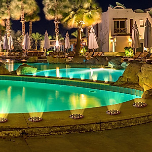 4 Pack Solar Ground Lights, Upgraded 8 LED Outdoor Waterproof Bright In-Ground Stone Decor Disk Lights, Solar Powered Garden Lights, Landscape Lighting for Pathway Yard, Deck, Lawn, Patio, Walkway