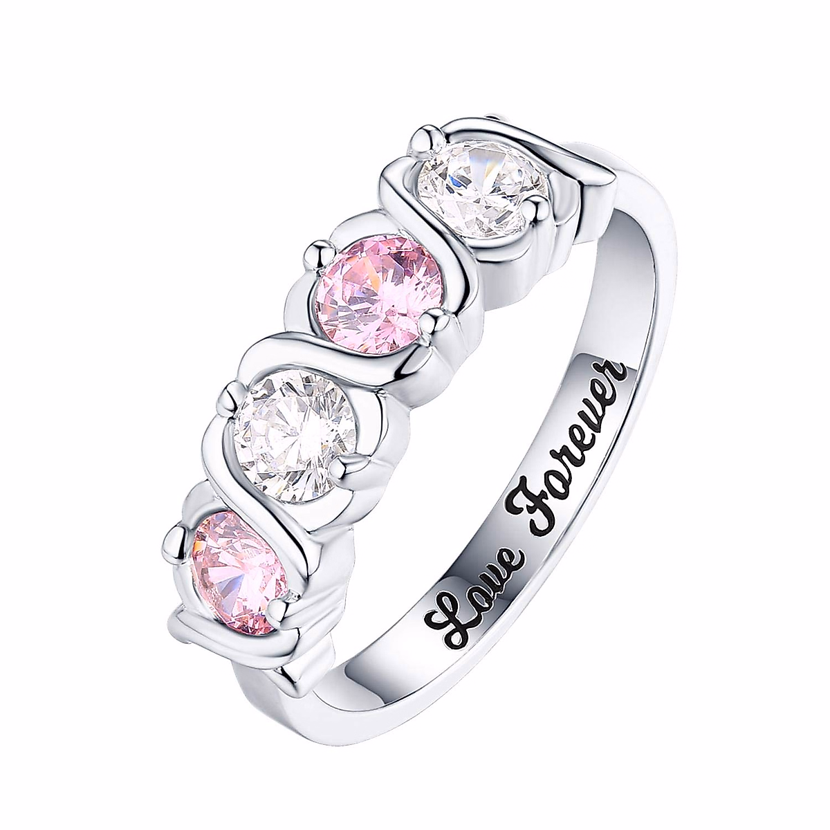 Getname Necklace Engraved XOXO Love Ring Twist Ring Mother Rings with 2-5 Simulated Birthstones Sterling Silver Rings Customized and Personalized Silver 8