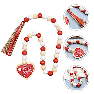 ABOOFAN Valentines Day Wood Beads Garland Tassel Heart Tassel Garland Farmhouse Rustic Beads with Jute Rope for Valentines Day Wall Hanging Decor