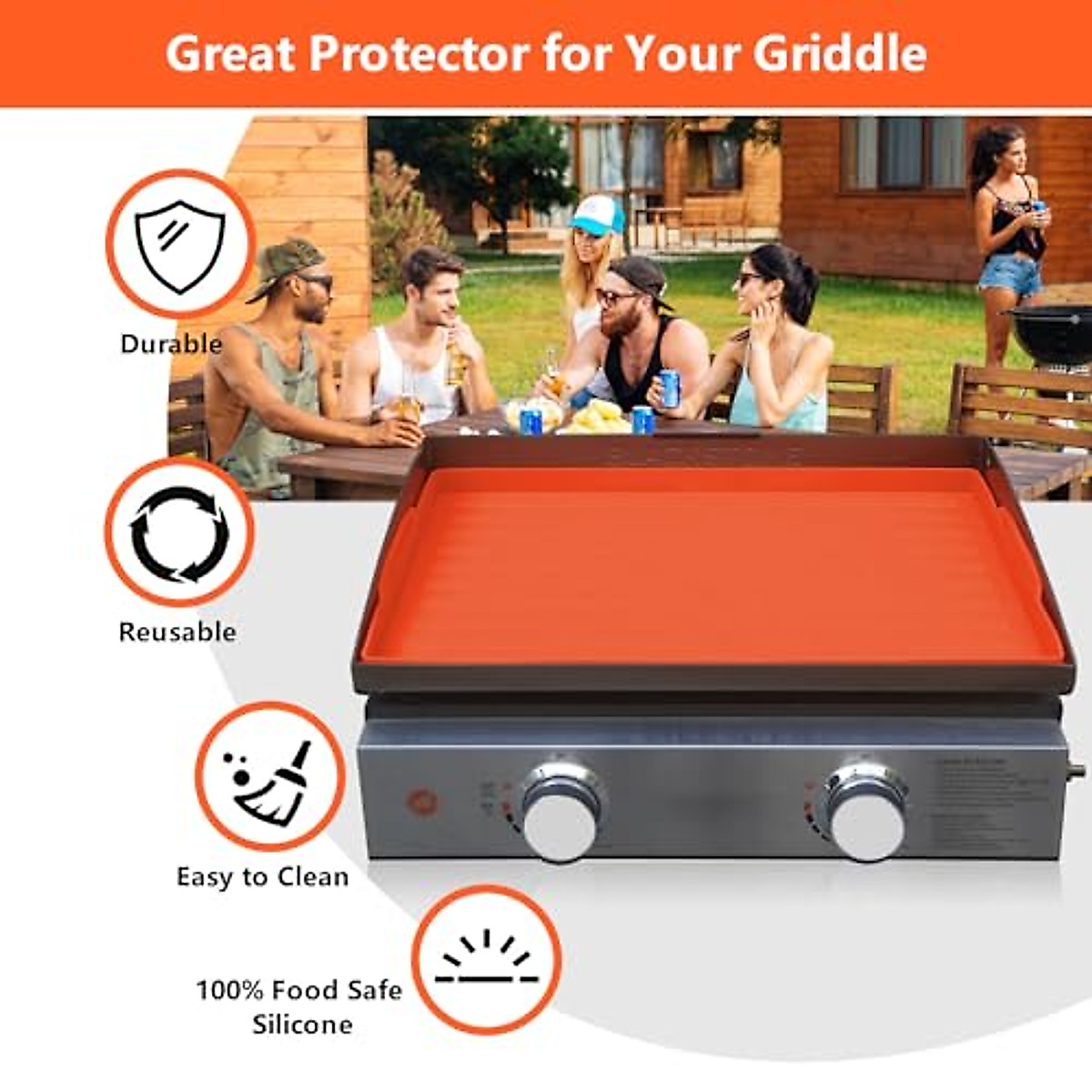 Silicone Mat Cover for Blackstone Griddle 22 Inch, 22" Griddle Mat All Season Cooking Surface Protective Cover Heavy Duty Reusable Food Grade Silicone Mats for Blackstone Grill Flat Top