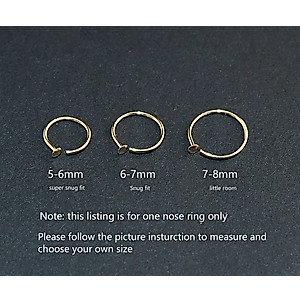 14k Gold Nose Rings Hoops for Women, 22 Gauge 6mm - 7mm Adjustable Nose Piercing Jewelry, Small Thin Gold Filled Snug Nose Hoop Ring 22G