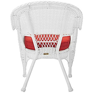 Jeco Wicker Chair with Red Cushion, Set of 2, White/W00206-
