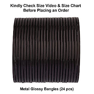 Efulgenz Indian Wedding Bangles Set Glossy Black Bangles Bollywood Plain Metal Bangle Bracelets Bridal Bangle Set for Women (24 Pcs) Size 2.4