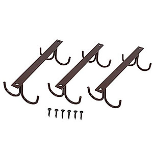 RealPlus 4pcs Under Cabinet Mug Rack, Rustic Mug Organizer Rack Cup Holder Under Shelf 16 Mugs Hooks, Display Hanging Cups Drying Hook for Bar Kitchen Utensils (Bronze)