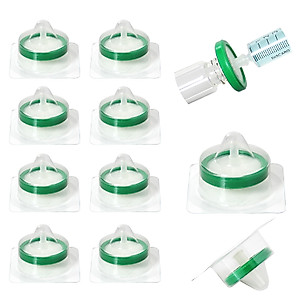10 Packs Syringe Filter Sterile PES, 0.22um Pore Size, 33mm Membrane Diameter, Hydroplihic Filtration Filter, High Throughput for Lab HPLC Sample Preparation, Individually Packed