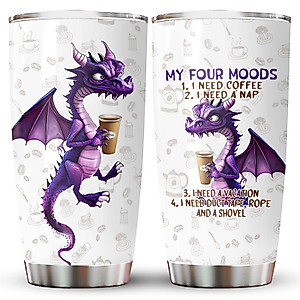 34HD Purple Dragon Tumbler with Lid, 20oz Stainless Steel Vacuum Insulated My Four Moods Coffee Mug, Dragon Gifts for Men Women Best Friend, Funny Birthday Gift Ideas