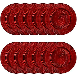 DEAYOU 12 Pack Red Charger Plates, 13-inch Beaded Chargers Plates, Wedding Charger Platters for Serving, Party