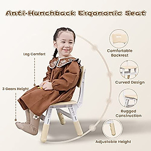 Syunoo Kids Table and Chairs Set, 49''x25'' Toddler Table and 4 Chairs Set, Height-Adjustable Toddler Desk for Boys&Girls Ages 2-8, Graffiti Child's Desk for Study Room, Classroom