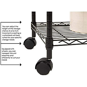 ZOVENCHI 5 Tier Storage Shelves Heavy Duty Shelving 14inchx30inchx60inch Layer Wire Unit with Wheels Metal Shelf Standing Garage Rack,Adjustable NSF Certified (Black)