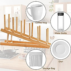 Yesland 3 Packs Wooden Dish Rack, Bamboo Plate Bottle Drying Rack with Wooden Mallet Plate Rack for Water Bottles, Cups, Pan Lids, Dinner Plates - Brown