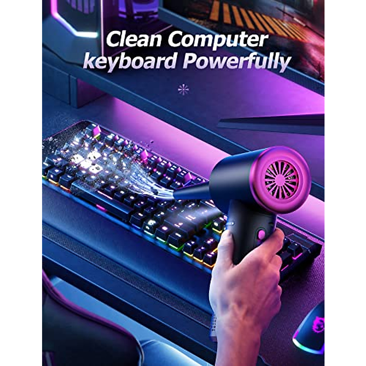 Evaline Compressed air Duster - 3 Gear Adjustable 100000RPM Electric with LED Light, Cordless Blower for Computer Keyboard Car Cleaning Kit 9000mAh Rechargeable Dust Remover, Black