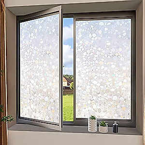 3D Pebble Window Privacy Film, Frosted Glass Window Film,Vinyl Decorative Window Decals, UV Blocking Window Coverings Static Clings Non Adhesive Window Film (17.5 x 78.7 inch)