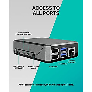 Argon NEO x Raspberry Pi 4 4GB Kit | Aluminum Case | 64 Gig SD Card | Micro HDMI to HDMI Cable | 18W Type-C Power Supply | Quick Start Guide