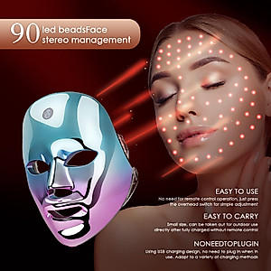 YUESUO LED Face Mask Light Therapy, Anti Aging Device 7 Color Spa Facial Mask for Skin Rejuvenation Acne Treatment