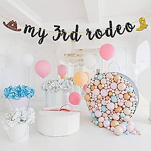 INNORU My 3rd Rodeo Banner, Mexican Theme 3rd Birthday Party Decorations, West Cowboy Cowgirl Three Birthday Party Decorations Black Glitter