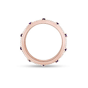 Jewel Zone US Round Cut Purple Simulated Amethyst Stackable Ring in 14K Rose Gold Over Sterling Silver