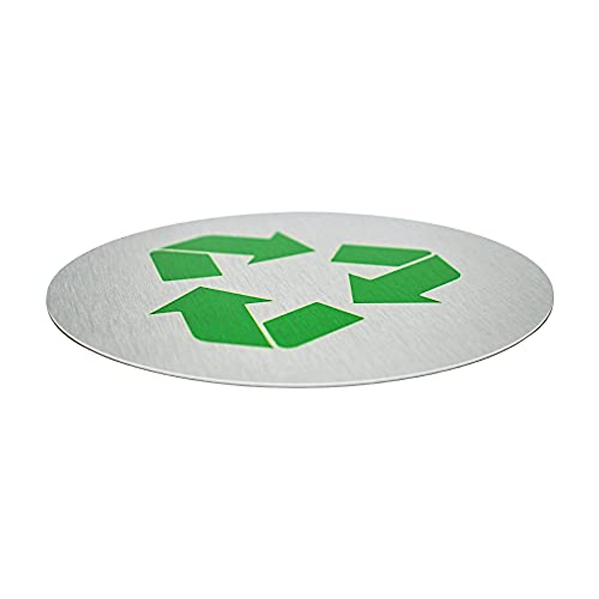 Metal Recycle Signs | 5.5" Round, Recycle Bin Marker | Metal Sign for Recycling Basket | Brushed Silver Aluminum with Green Recycle Symbol - Made in The USA