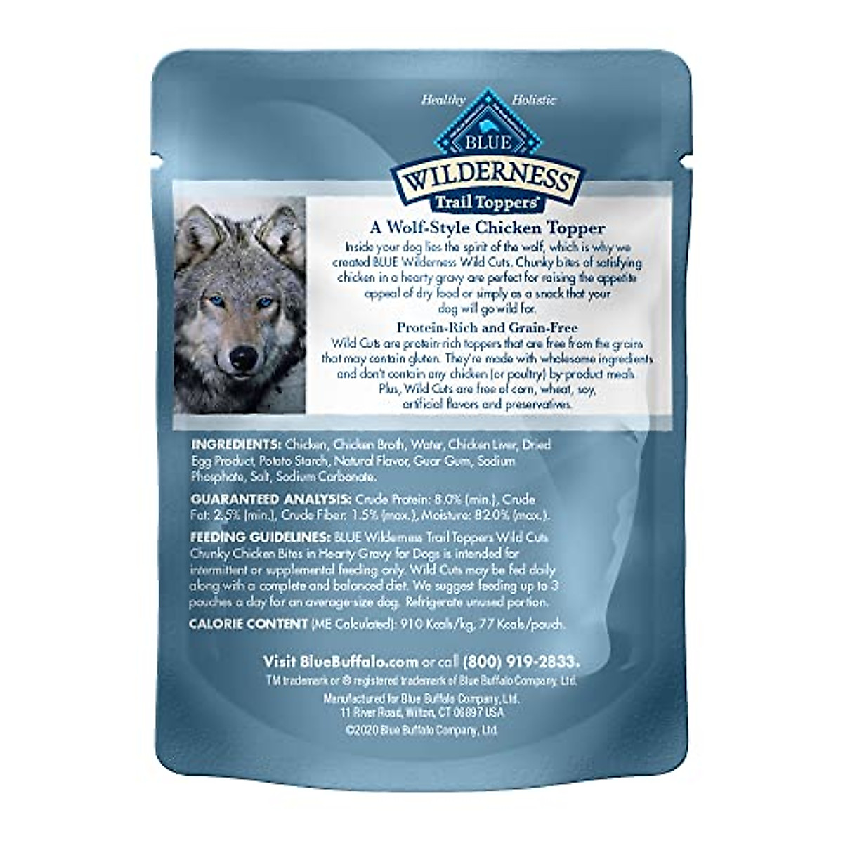 Blue Buffalo Wilderness Trail Toppers Wild Cuts High Protein Natural Wet Dog Food, Chunky Chicken Bites in Hearty Gravy, 3 Oz pouches (Pack of 24)
