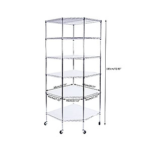 Cffuvros 6 Tiers Standing Corner Shelf, Adjustable Metal Storage Wire Shelving Unit Corner Rack Corner Shelving, with Wheels, for Restaurant，Living Room, Bathroom, Pantry，Kitchen