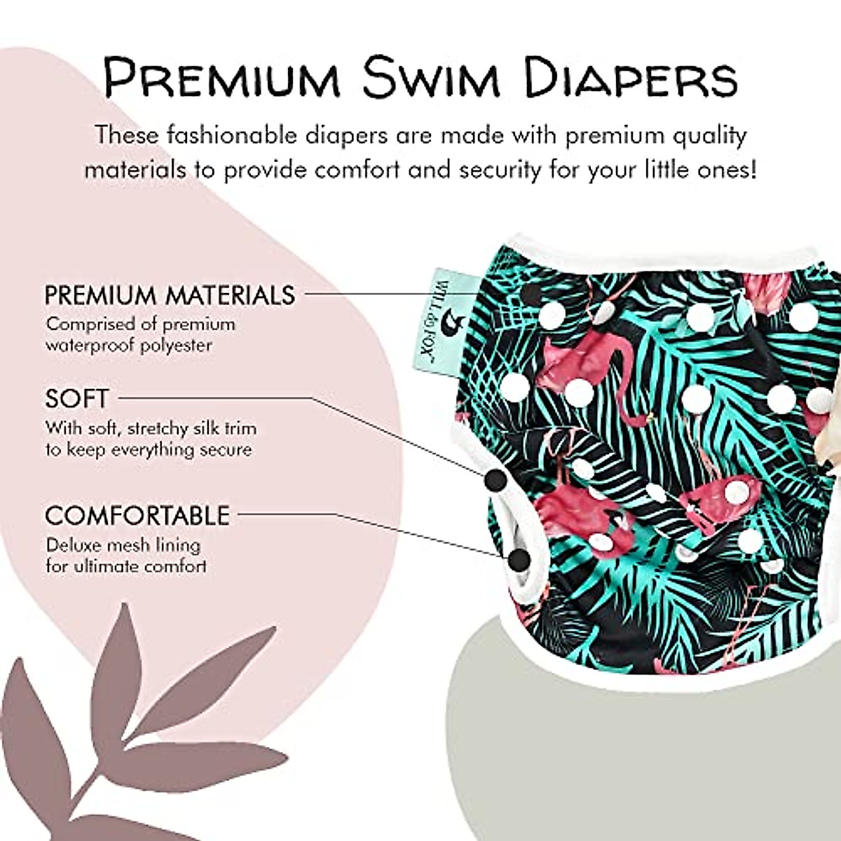 Reusable Swim Diapers for Babies, Infants & Toddlers - Adjustable Girls Swimming Diaper 0-2 Years, Eco-Friendly Washable with Snaps – Flamingo – 1 Pack by Will & Fox