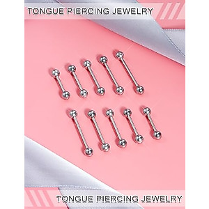 Prjndjw 14G Surgical Steel Nipple Rings Tongue Rings Cartilage Earring Straight Barbell Body Piercing Jewelry for Women Men Length 12MM 14MM 16MM 18MM 22MM BarBell Piercings