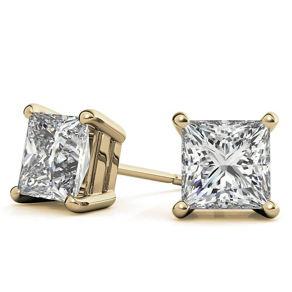 Solitaire Lab Grown Certified Diamond Princess-Cut Earrings Studs | 0.25ct. to 1ct. Size | 14K Gold Prong Setting with Screw backs, 1.00ct., White Gold, Lab Grown Diamond Diamond
