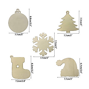 Anditoy 50 PCS Christmas Wooden Hanging Ornaments Unfinished Wood Slices Christmas Crafts for Kids DIY Christmas Decorations Party Supplies Favors