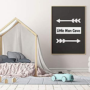 3 Pieces Little Man Cave Wood Sign Decor Toddler Boys Room Wood Wall Art Sign 15 x 4 x 0.2 Rustic Boys Nursery Wall Sign Decor Farmhouse Wooden Arrow Sign for Baby Home Bedroom Living Room (White)
